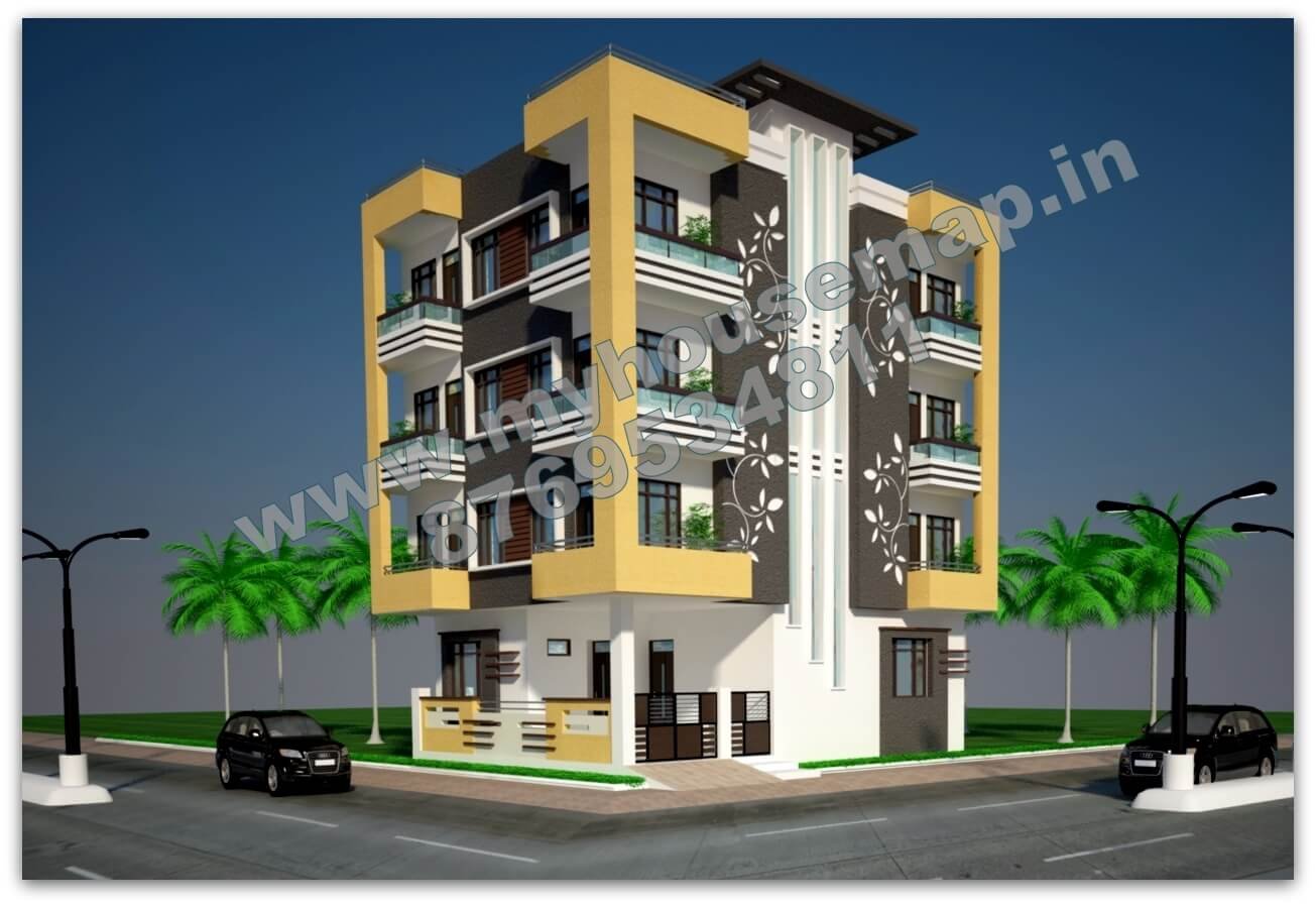 apartment elevation design with four floor