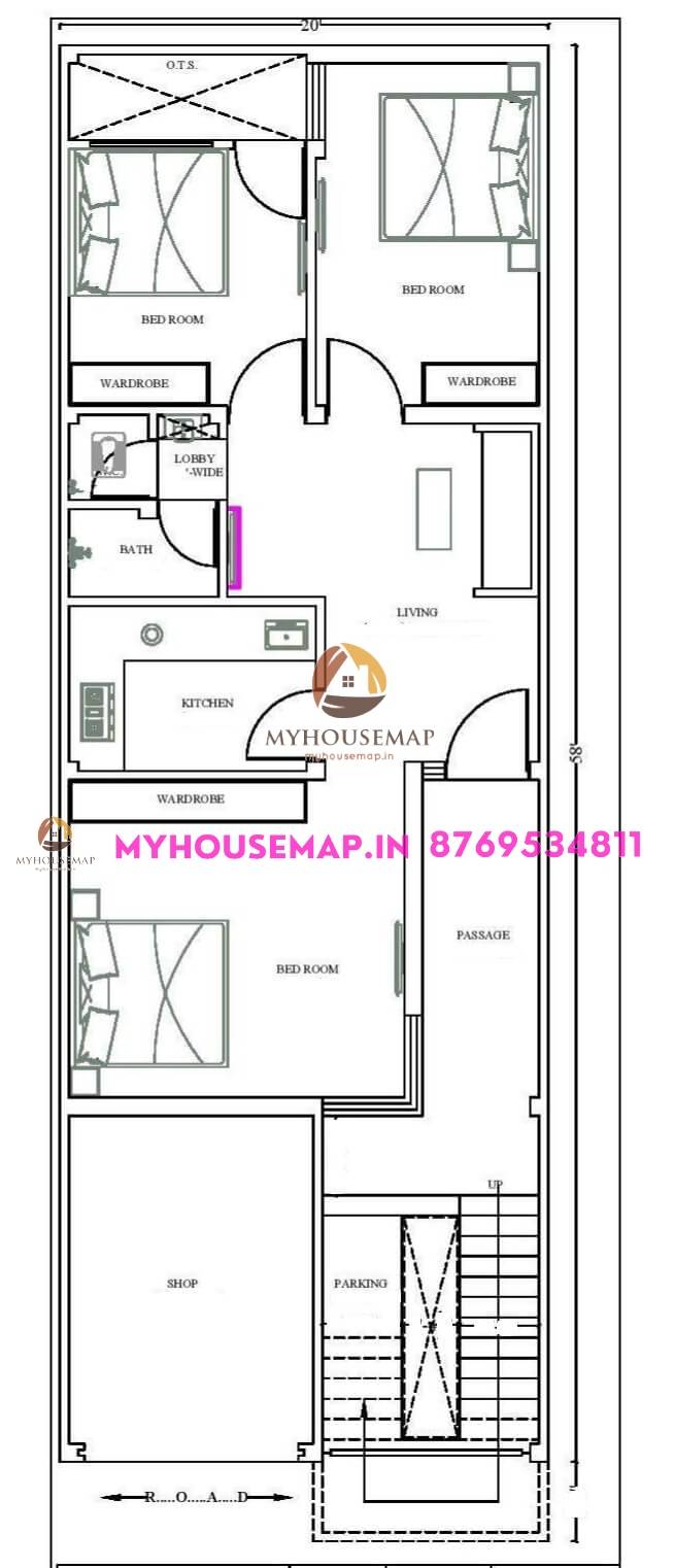 home plan 20×58 ft