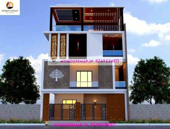 triple floor 3d house front elevation design modern - my house map