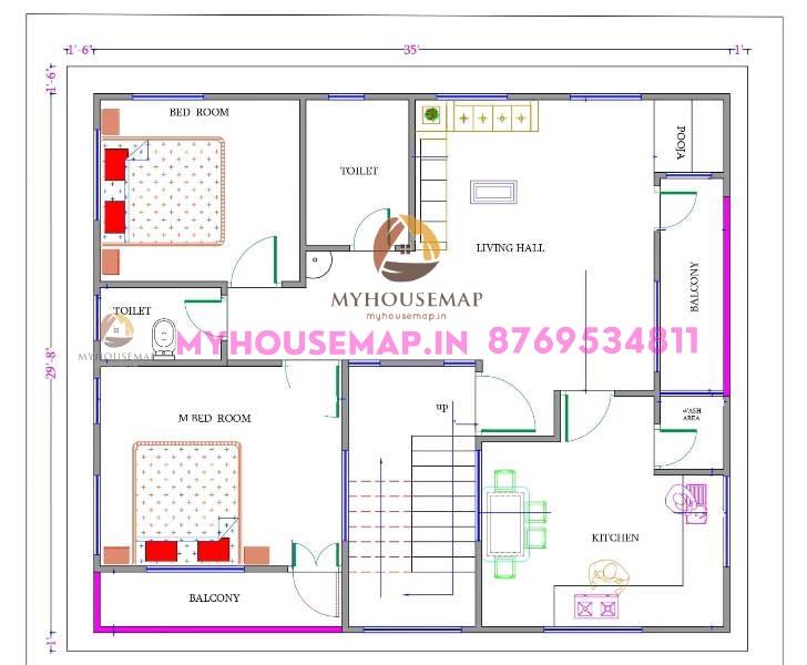 house plan 35×30 ft
